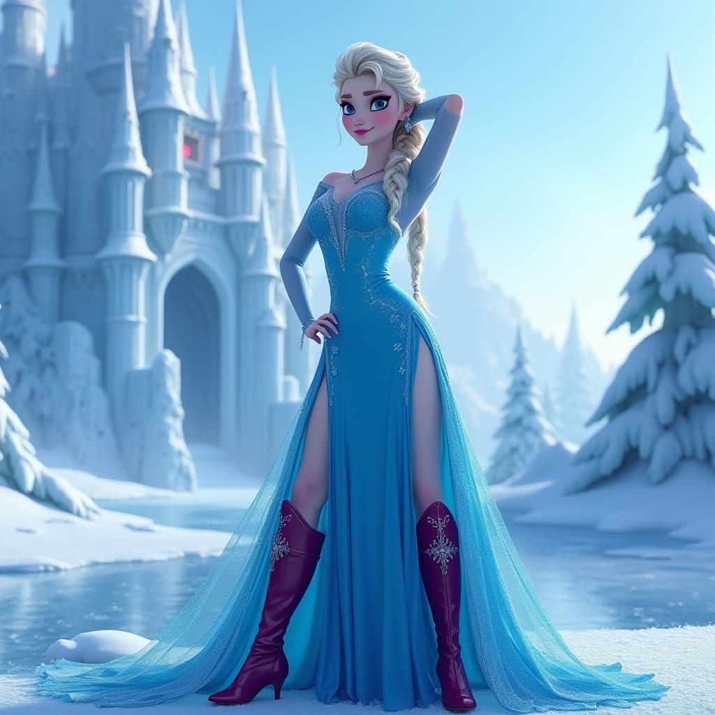 Queen Elsa in front of her castle - Ethereal Ice Queen in Re...