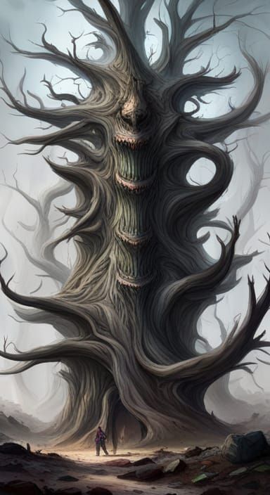 Thorned abominations of screaming treants with clawed branches dark ...