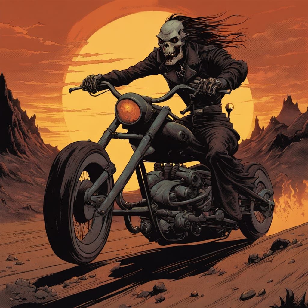 Easy rider... - Macabre Demon Chopper Rides into Sunset