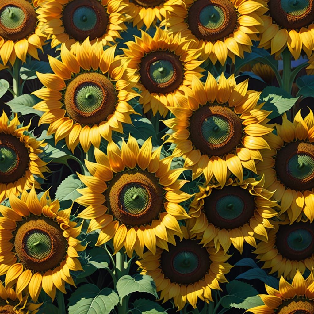 Surreal Sunflower Fields in Vibrant Hyperrealism - AI Art