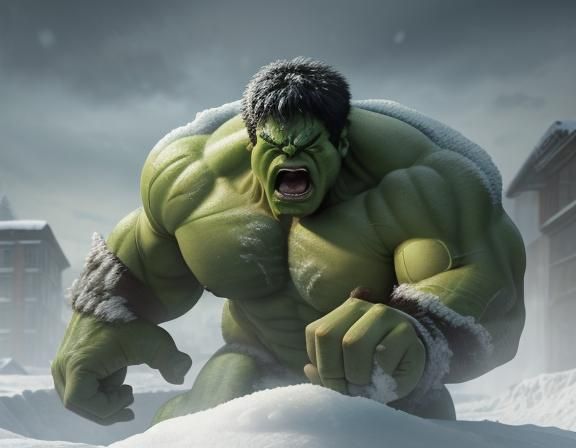 Angry Hulk frozen in Snow - AI Generated Artwork - NightCafe Creator