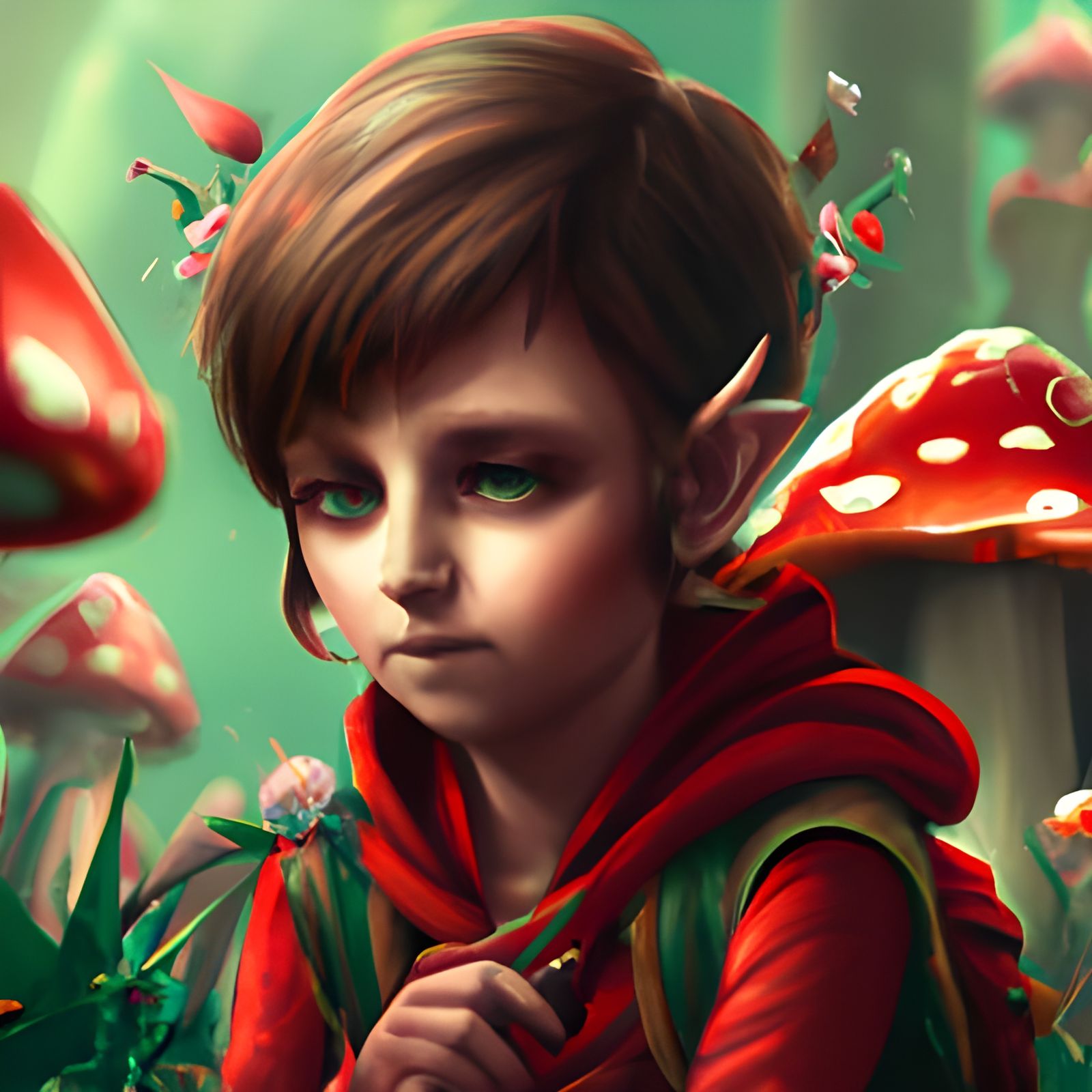 Insanely cute and adorable little elf with red outfit and green eyes ...