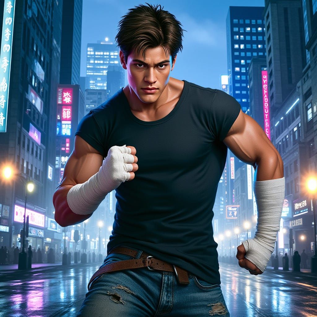 Running fight man - Cyberpunk Warrior in Combat Stance