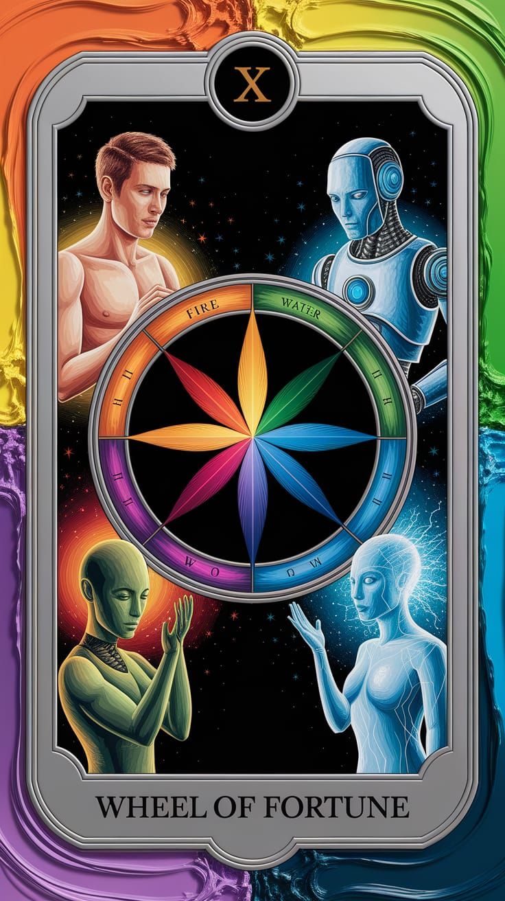 Wheel of Fortune Tarot Card as Impasto Painting - AI Art
