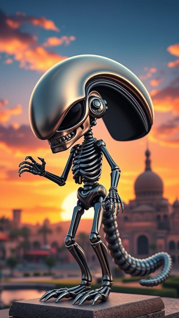 Walk Like An Egyptian Skeleton Xenomorph Reflective Metallic Chibi Barbie