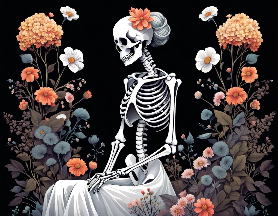 whole Human (body_skeleton:1.3) wearing translucent_(white_dress1 ...