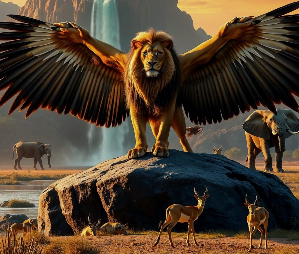 Freaky Griffin - Lion Griffin with Eagle Wings Under Verdant...