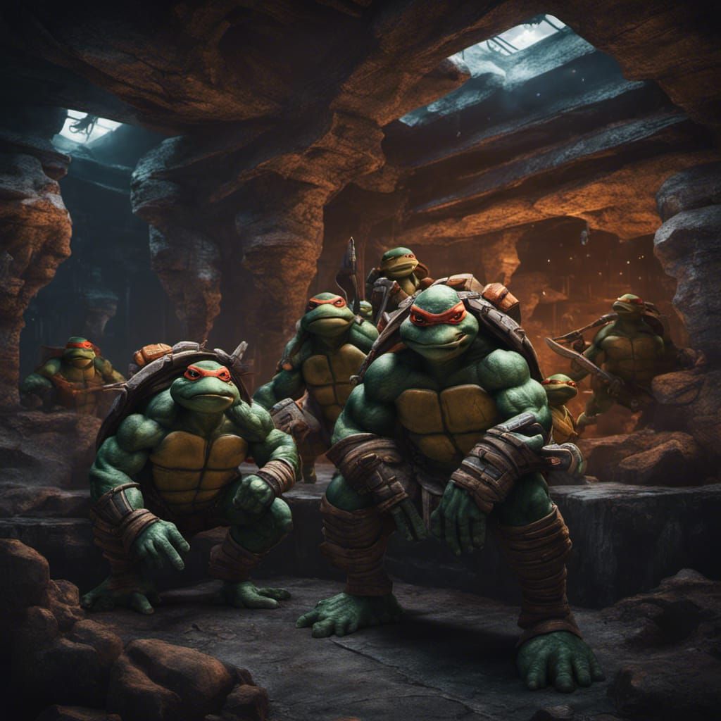Ninja turtles in their underground lair - AI Generated Artwork ...