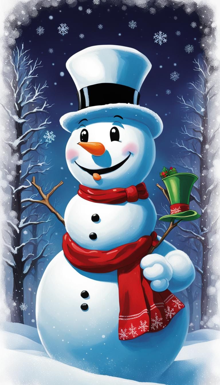 Frosty Wears Magical Top Hat, Rabbit Peek A Boo - AI Art