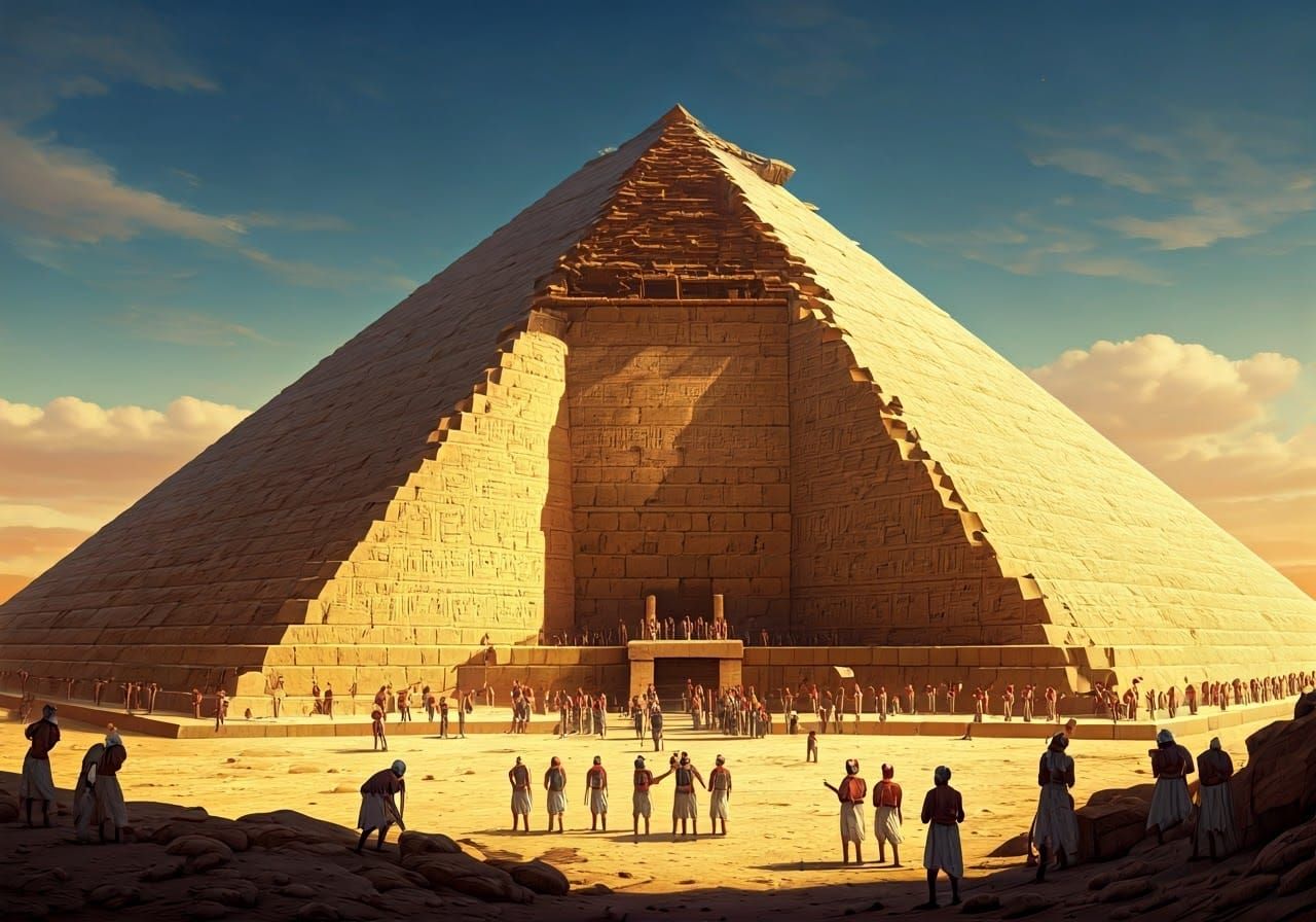 Construction site of a half finished pyramid in ancient egypt