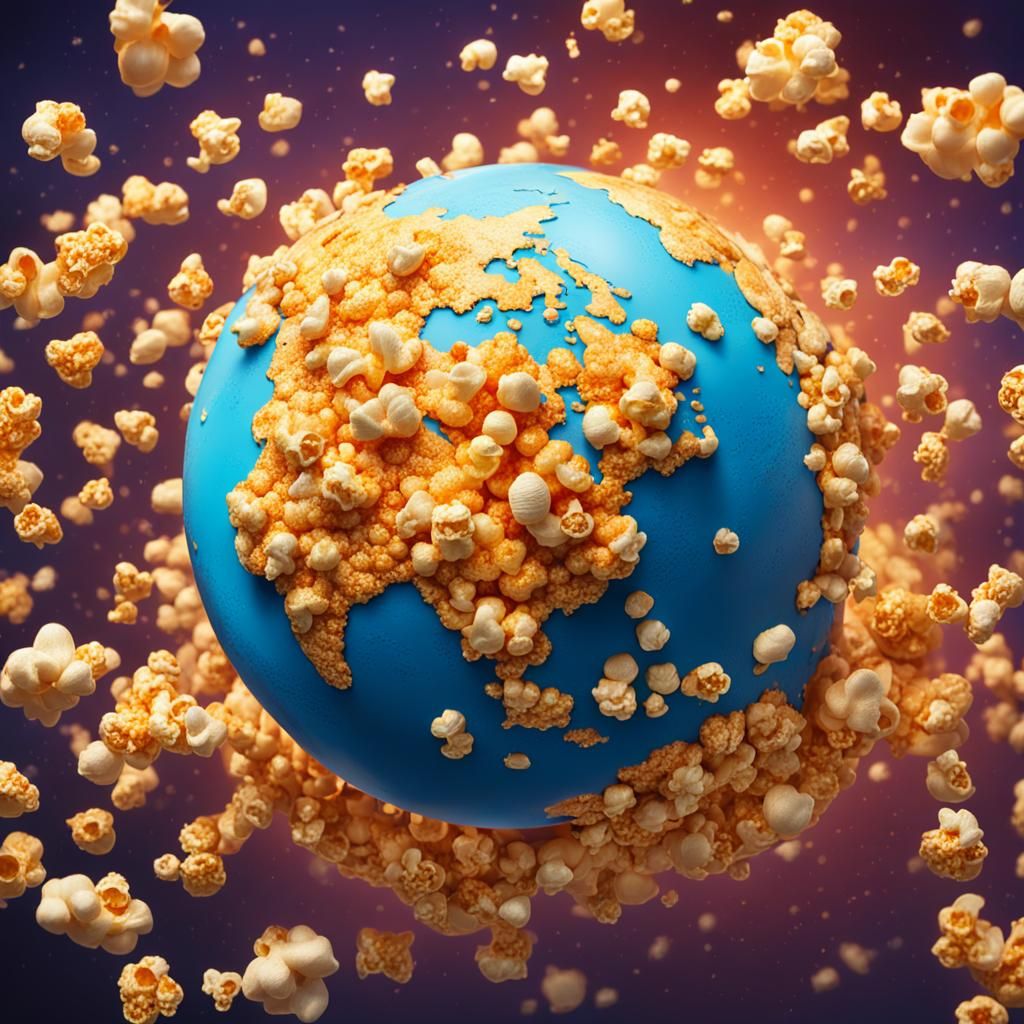globe from space but the world is covered in popcorn - AI Generated ...