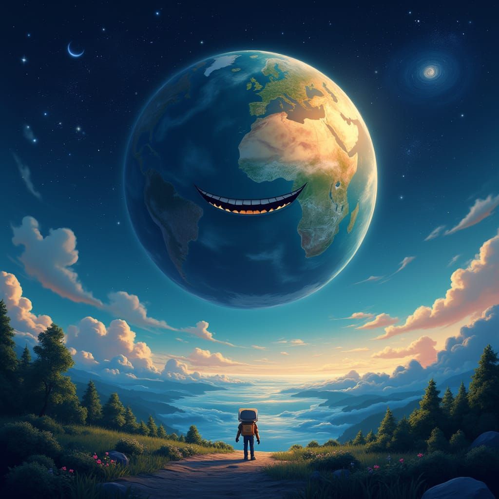 Disney Pixar Earth Gazing at a Whimsical Moon - AI Art