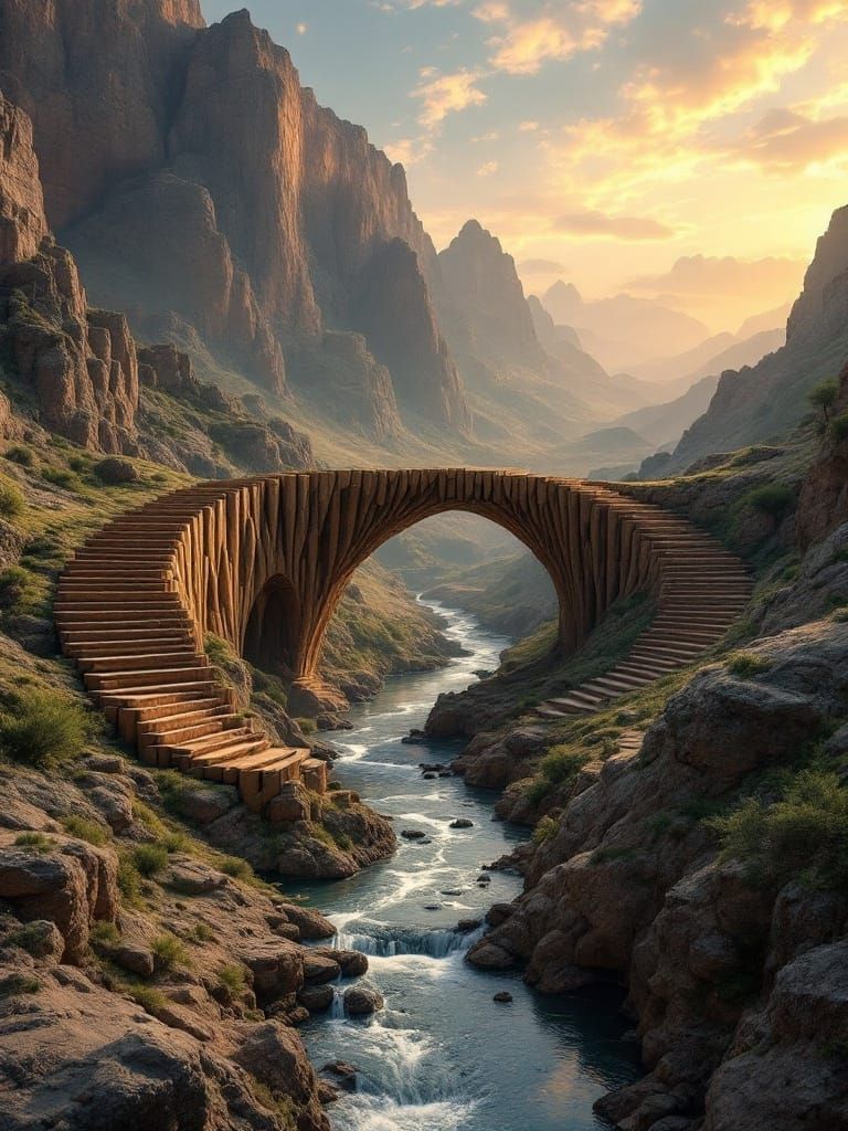 Folded-Wood Bridge Under Entropic Algorithm Alien Sky