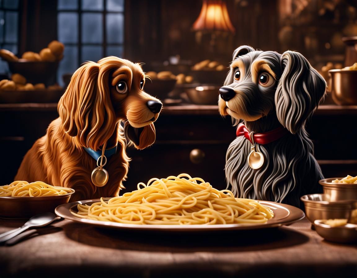lady and the tramp pasta scene - AI Generated Artwork - NightCafe Creator