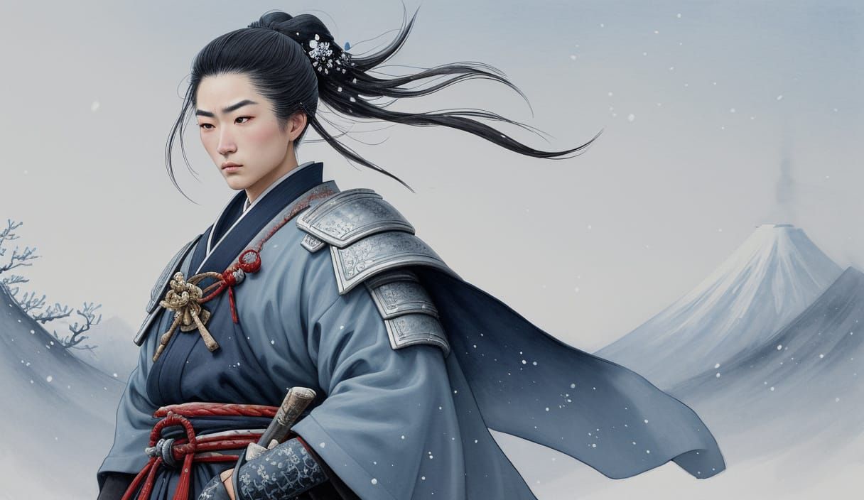 samurai, snow, Rebecca Sugar - Serene Samurai in Snowy Japa...