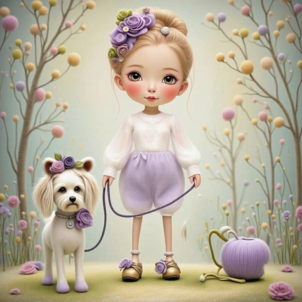 Whimsical Toddler in Lavender Romper with Maltese ... - AI Art