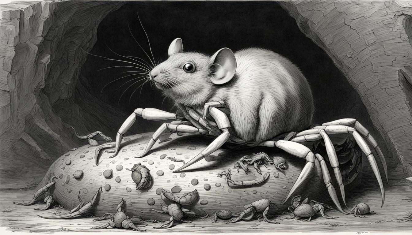 a very fat mouse eating giant crab while sitting on a cheese - AI ...