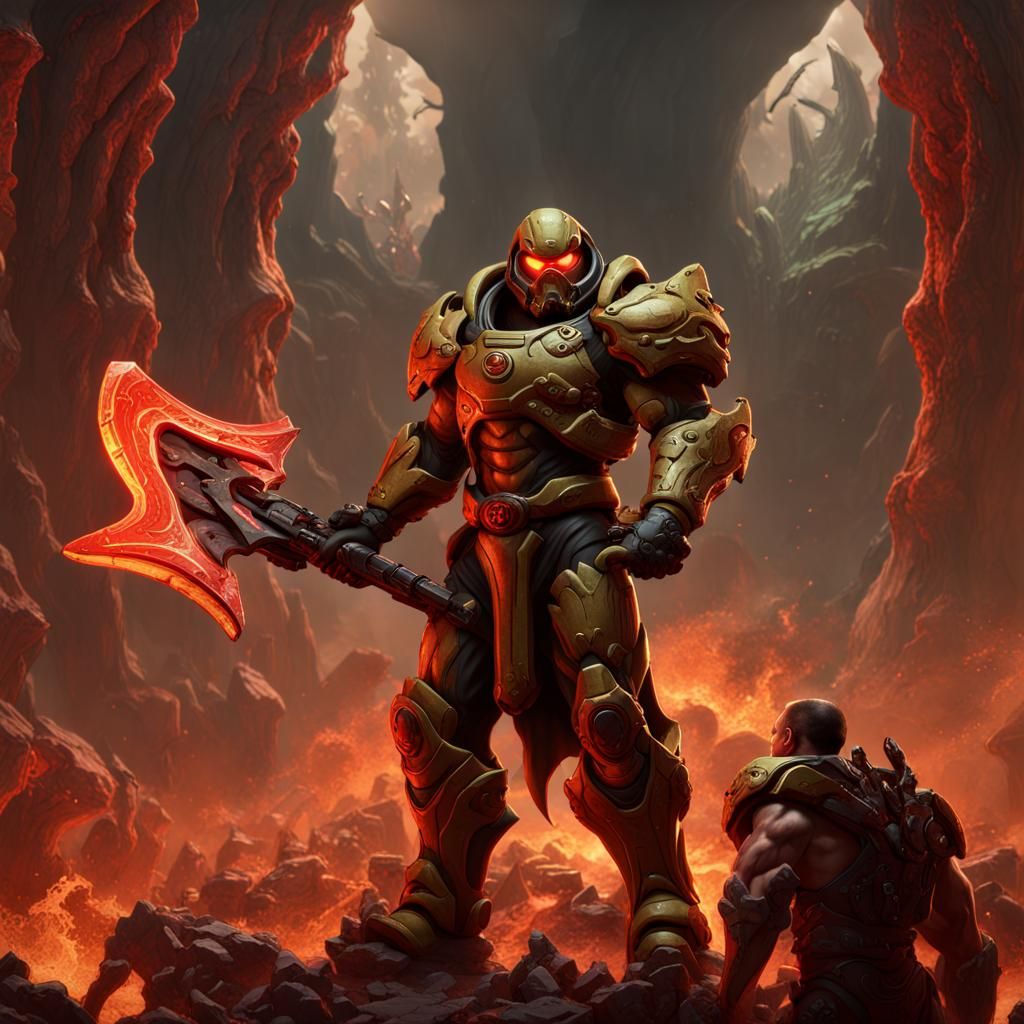 Doom Guy from Doom: Eternal holding The Crucible Blade from Doom ...