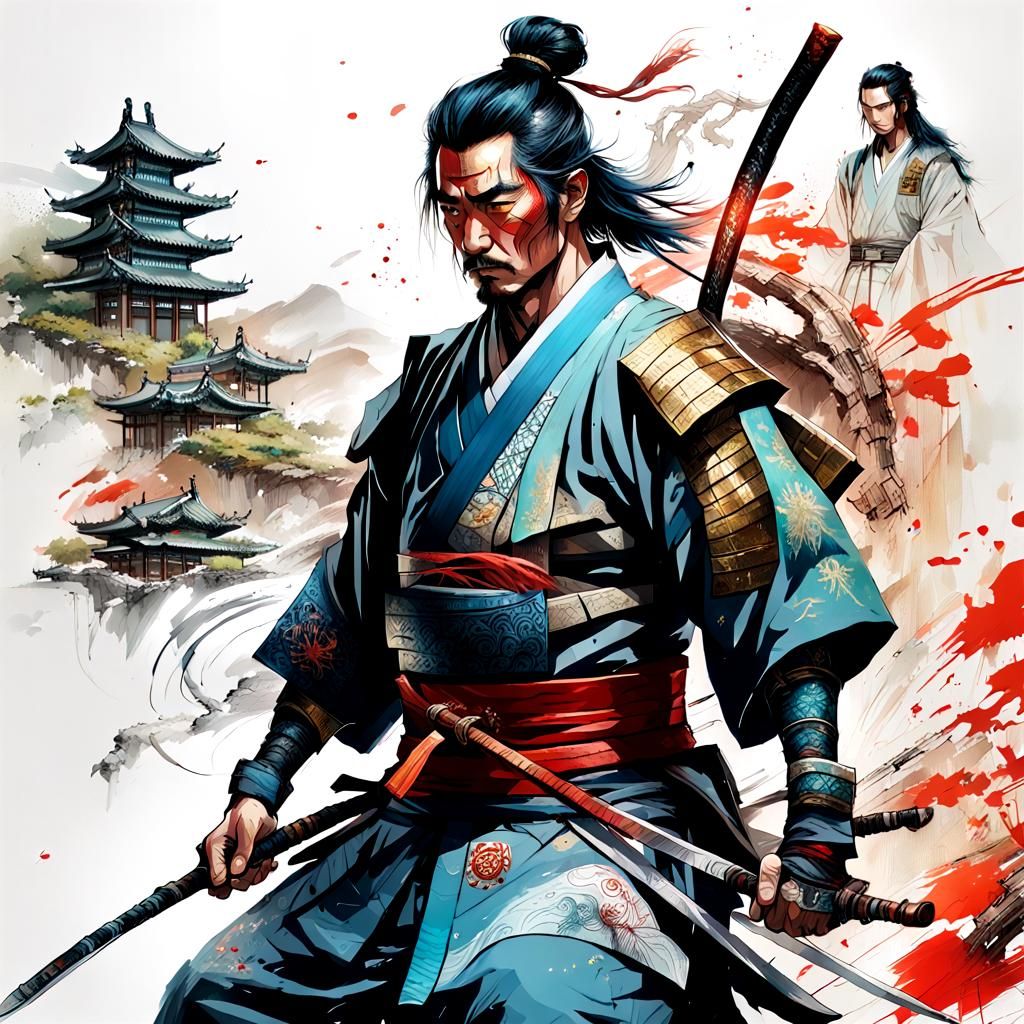 Samurai legend. - Samurai Warrior in a Vibrant, Detailed Bac...