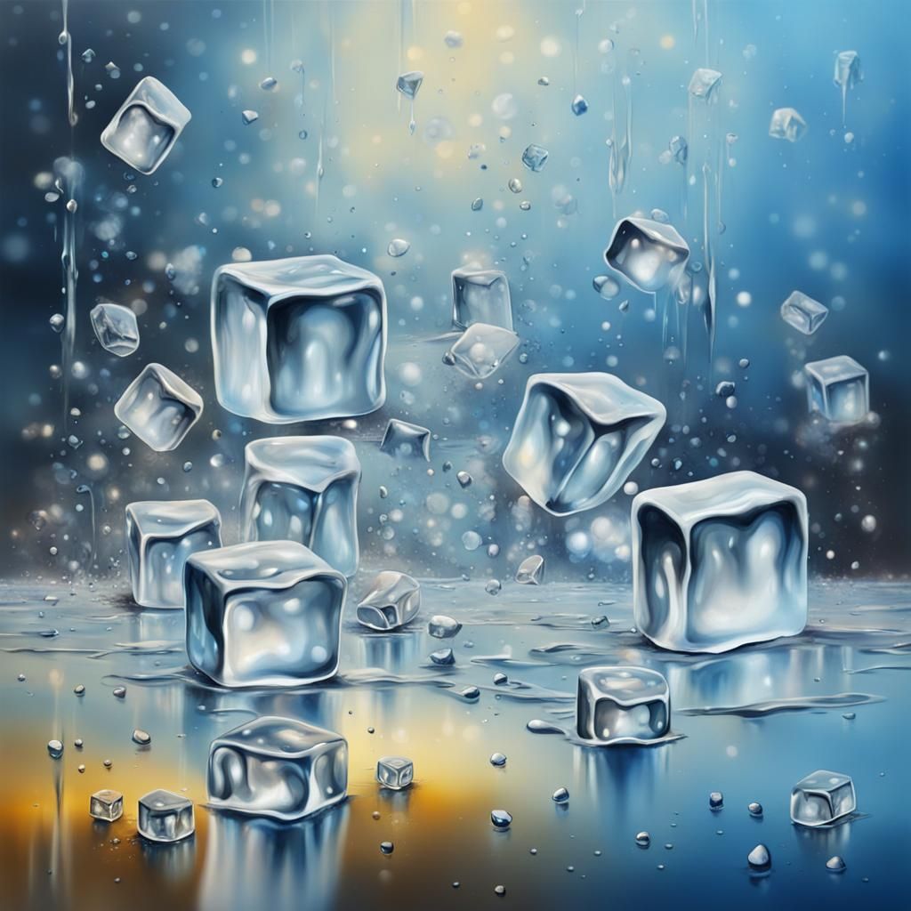 Ice cubes falling freezing rain Abstract Shinning Rocks glimmering dots ...