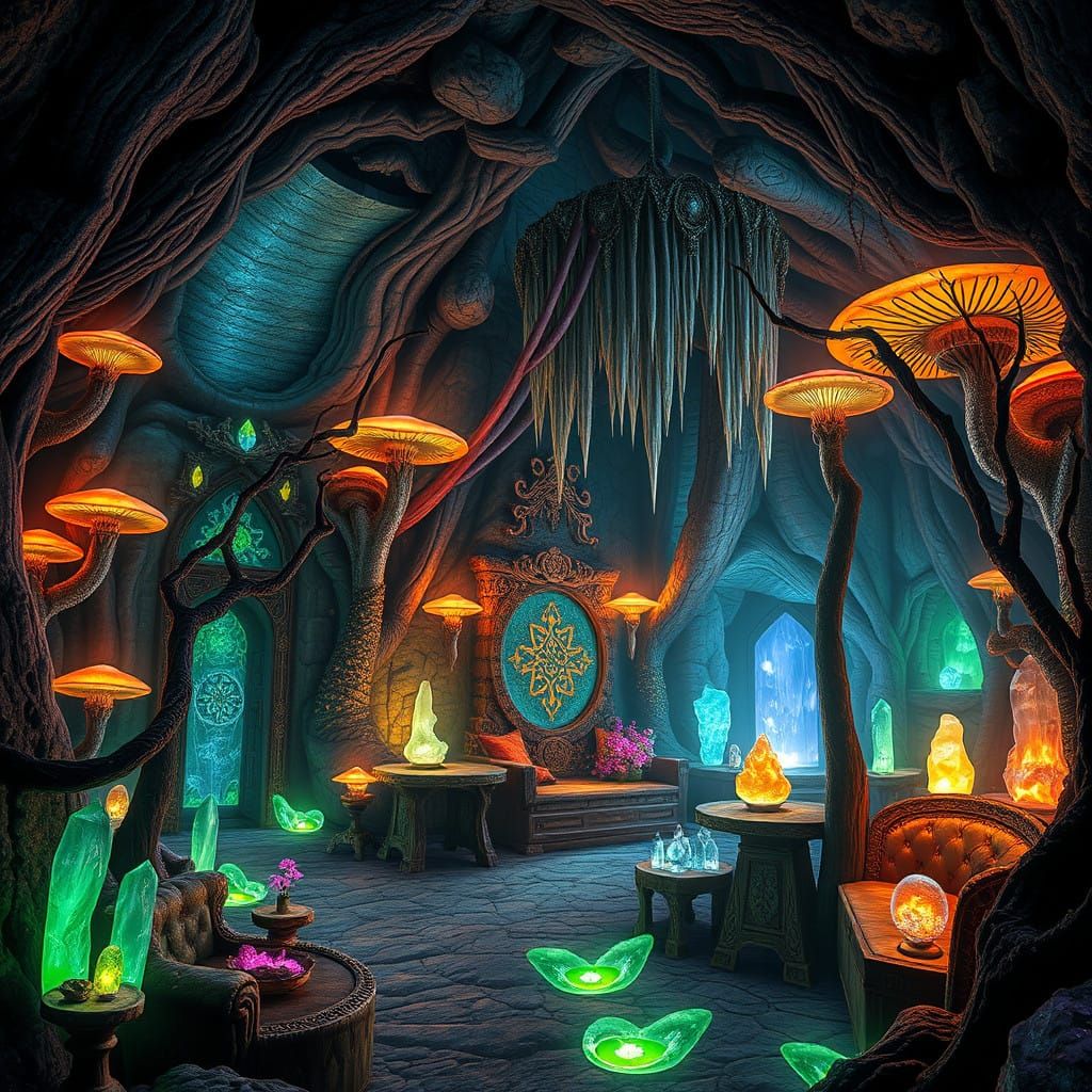 Glowstone Hollow: An Ethereal Oasis in Blackreach - AI Art