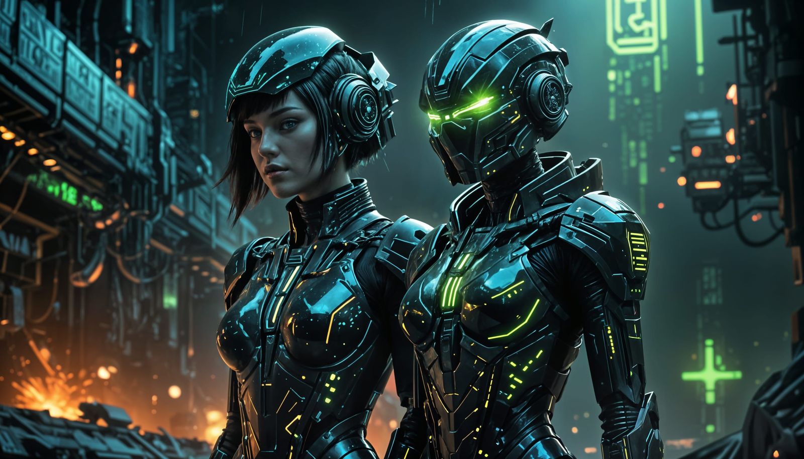 accutron and her mechsuit clone - Neon Goddess Rides Cyberpu...