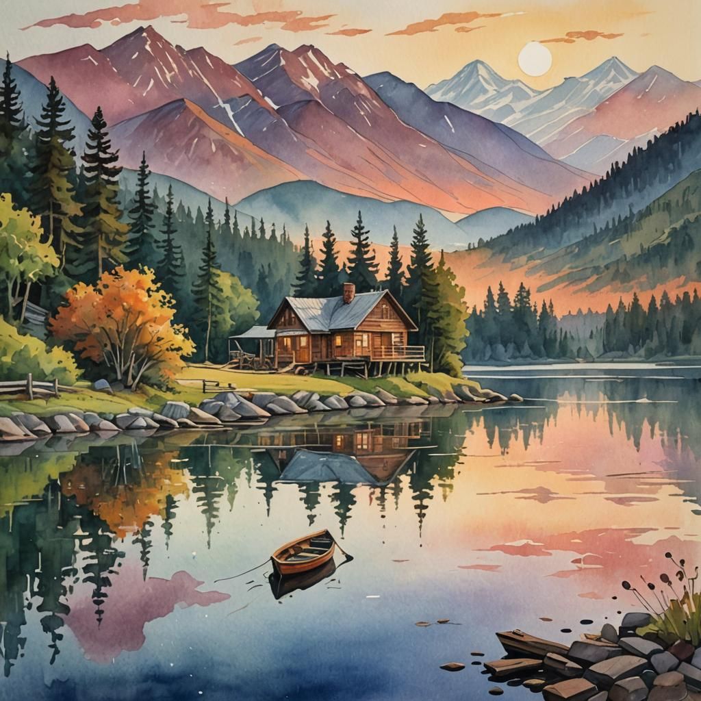 LAKE AT SUNSET - AI Generated Artwork - NightCafe Creator