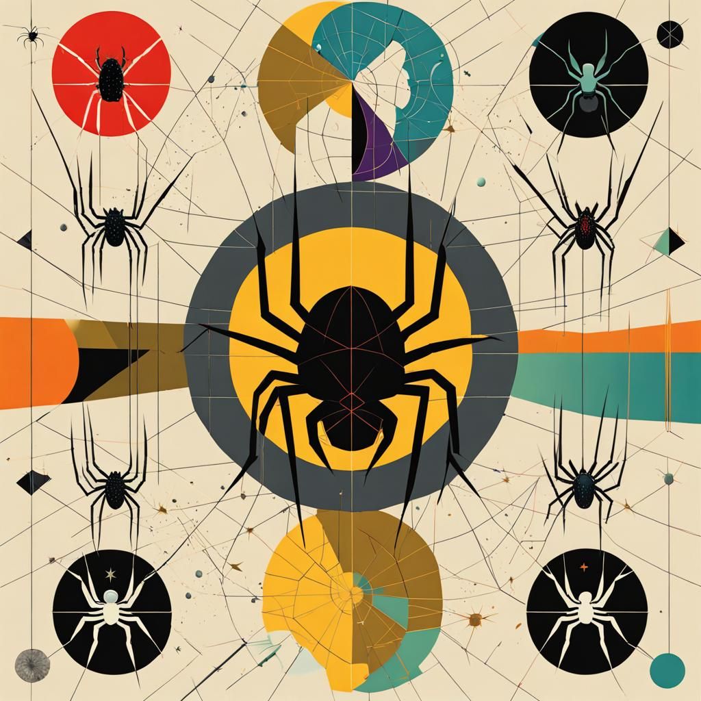 "Art in the style of Charley Harper of different types of spiders on ...