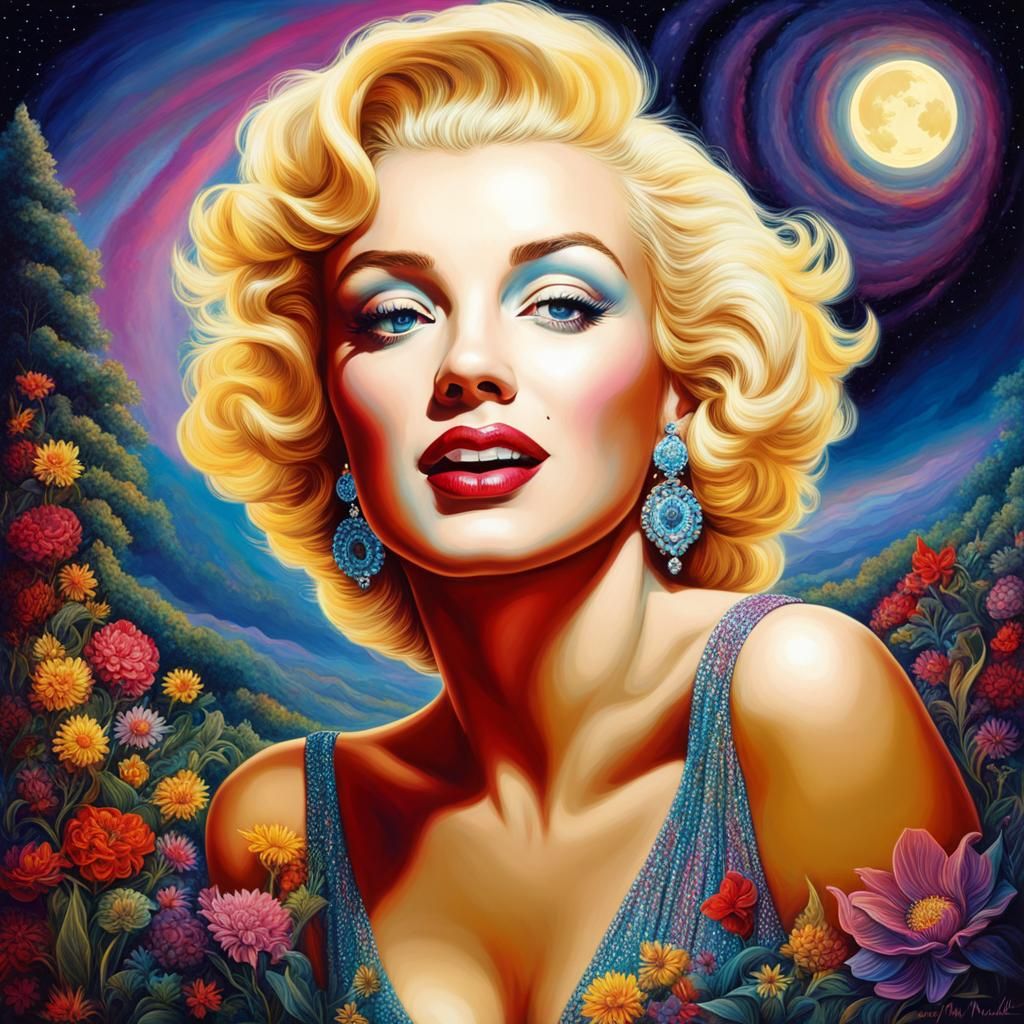Moonlit Portrait of Marilyn Monroe, colorful, digital, femininity, pop ...