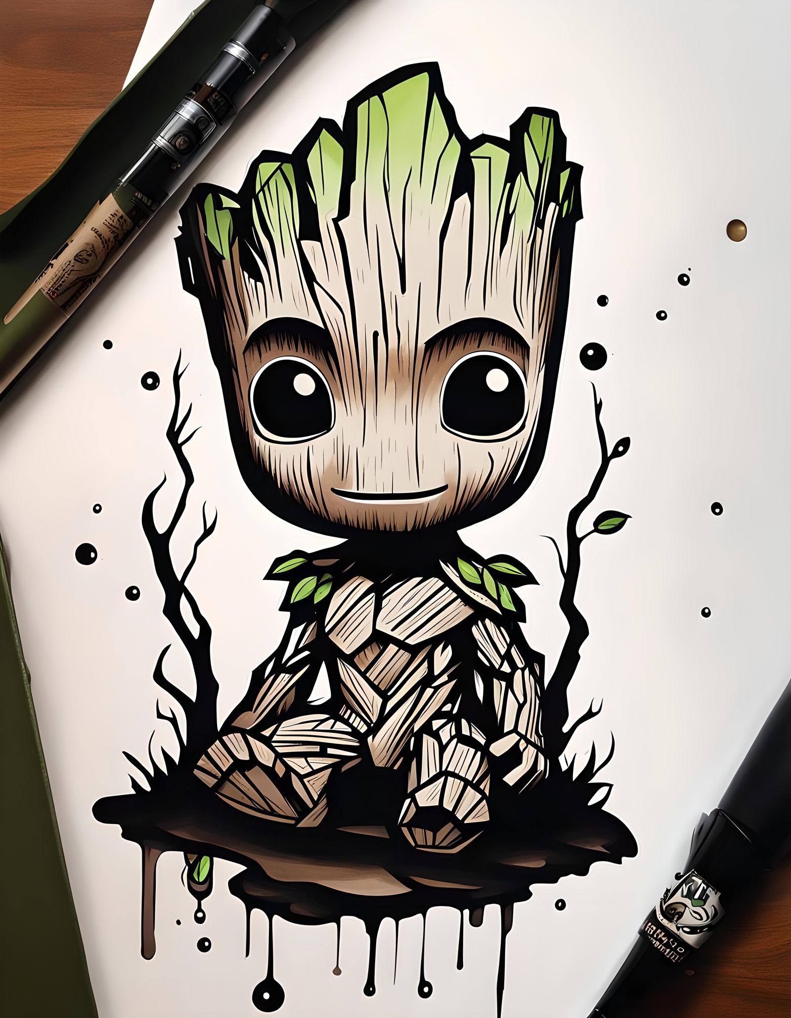 Chibi Groot In Alcohol Ink - AI Generated Artwork - NightCafe Creator