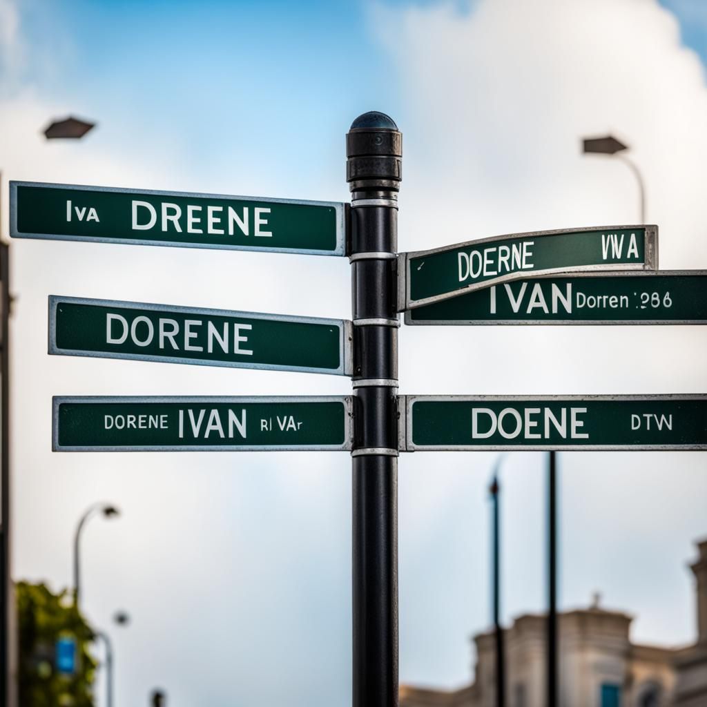 Street signs one has the name "Dorene". The other has the name "Ivan ...