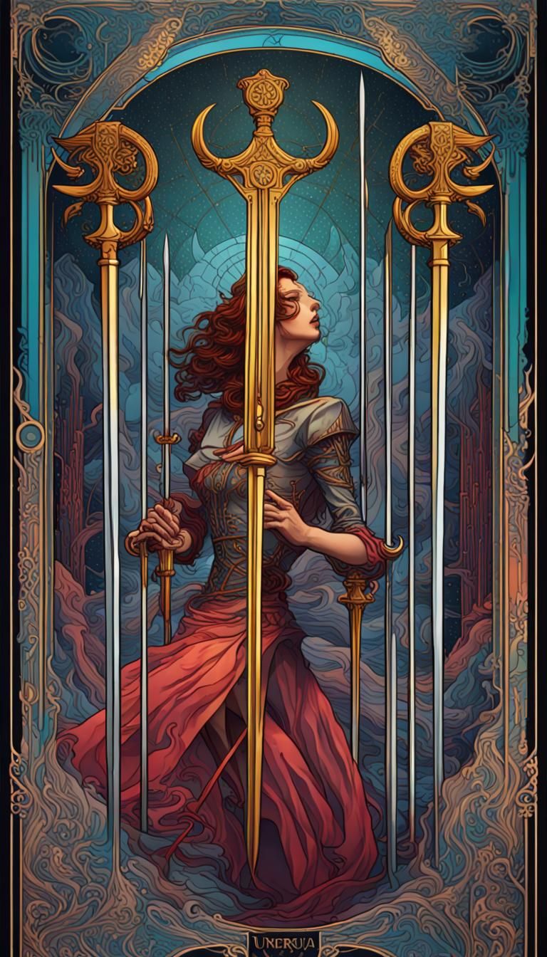 9 of Sword Tarot card - AI Generated Artwork - NightCafe Creator