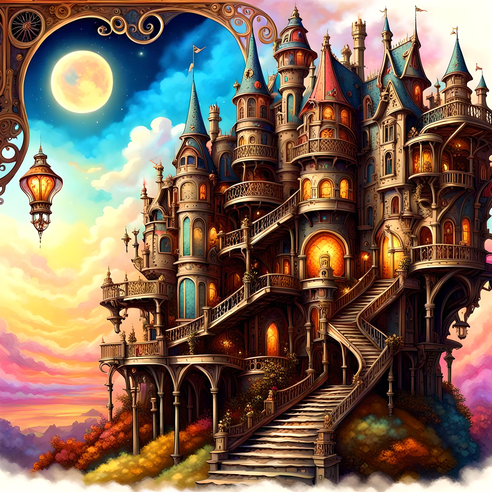 Intricate elaborate steampunk Faerie fantasy castle - AI Generated ...