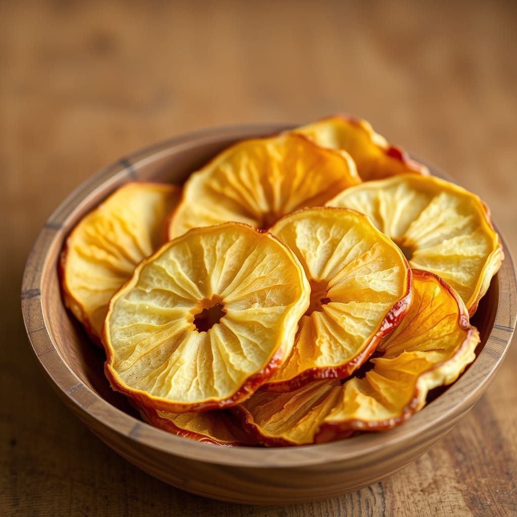 Freeze dried apples - Golden Freeze-Dried Apples in a Rustic...