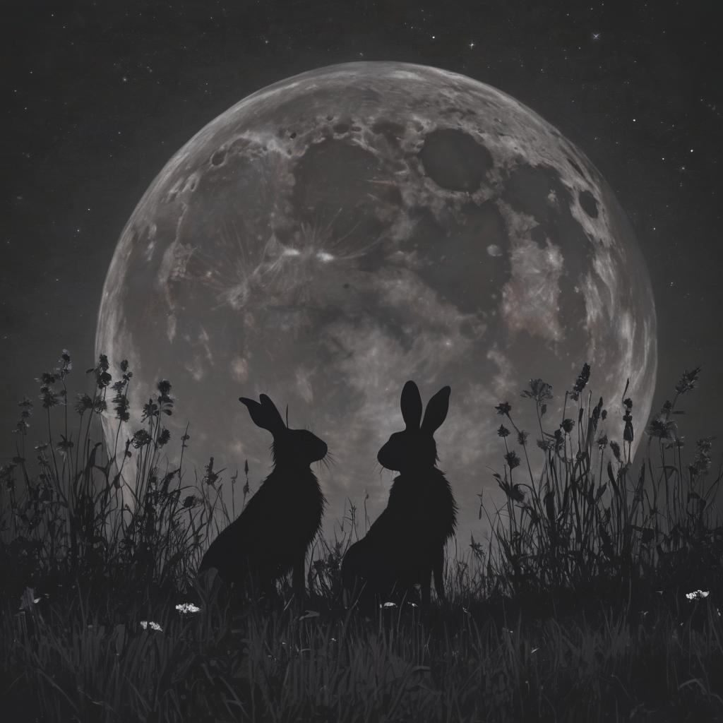 Two Hares under the Moon - AI Generated Artwork - NightCafe Creator