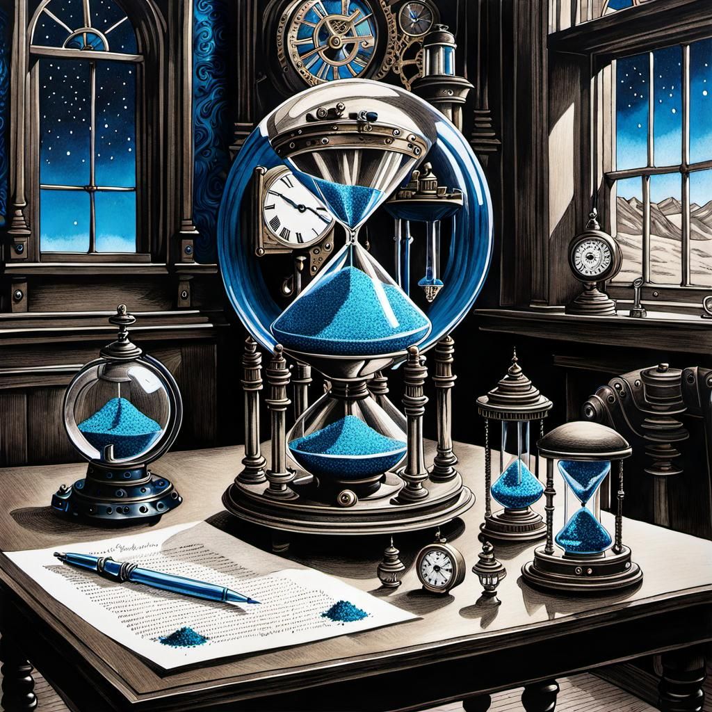 Steampunk inventor trying to improve the hourglass - AI Generated ...