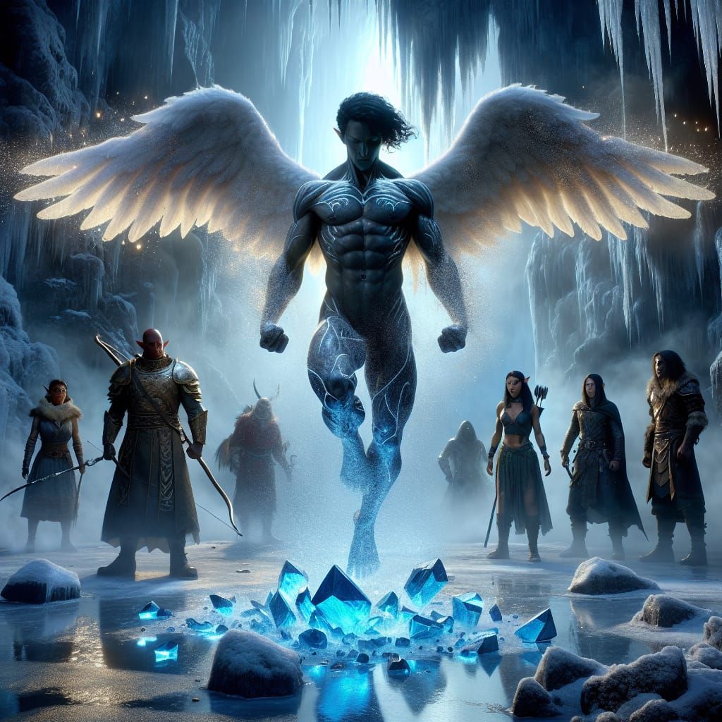 Trapped angel emerges from the shattered glacial heart - AI Generated ...