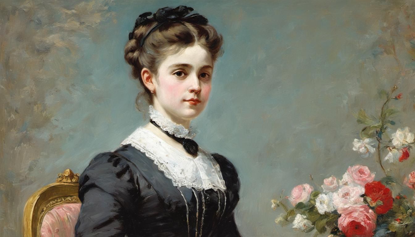 Aline Masson con tocado de gasa peinture à l'huile de lin sur toile en ...