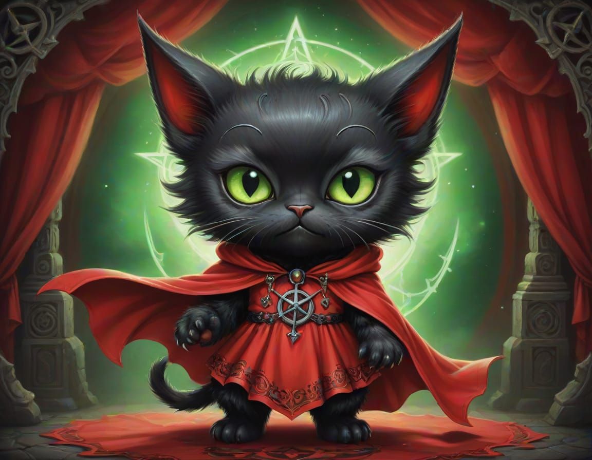 Chibi Demon Cat in Occult Scene - Chibi Demon Cat in a Dark ...