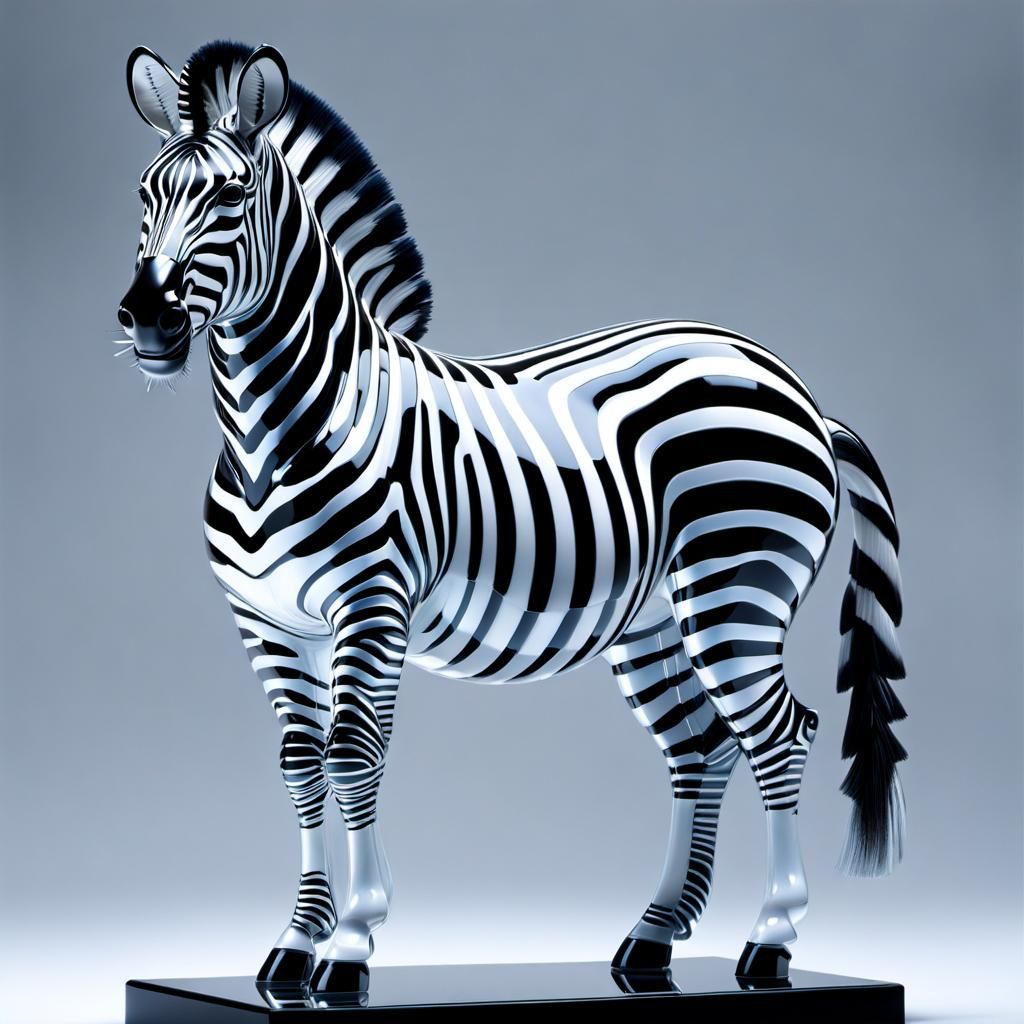 Exquisite glass sculpture of zebra; zirconium, gla... - AI Art