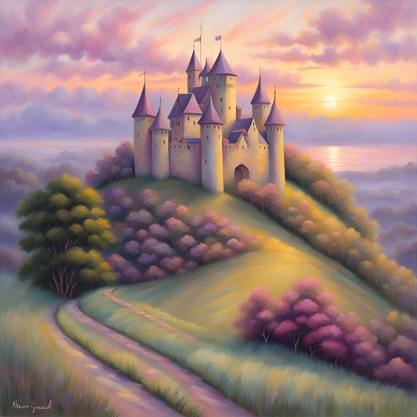 Pastel castle on a hill, high res - AI Generated Artwork - NightCafe ...