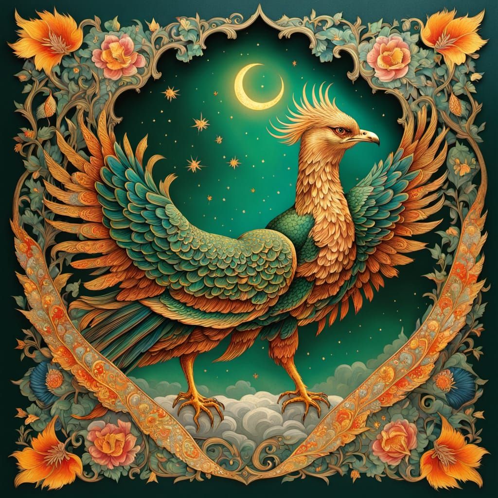 Phoenix - Ottoman Miniature: Anka Kuşu and Mythical Gatherin...