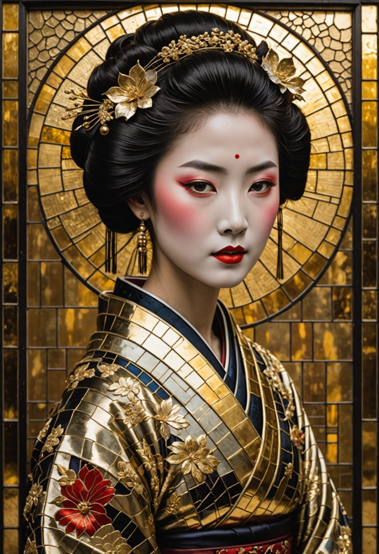 Golden Geisha II - Golden Geisha in Elegant Kimono