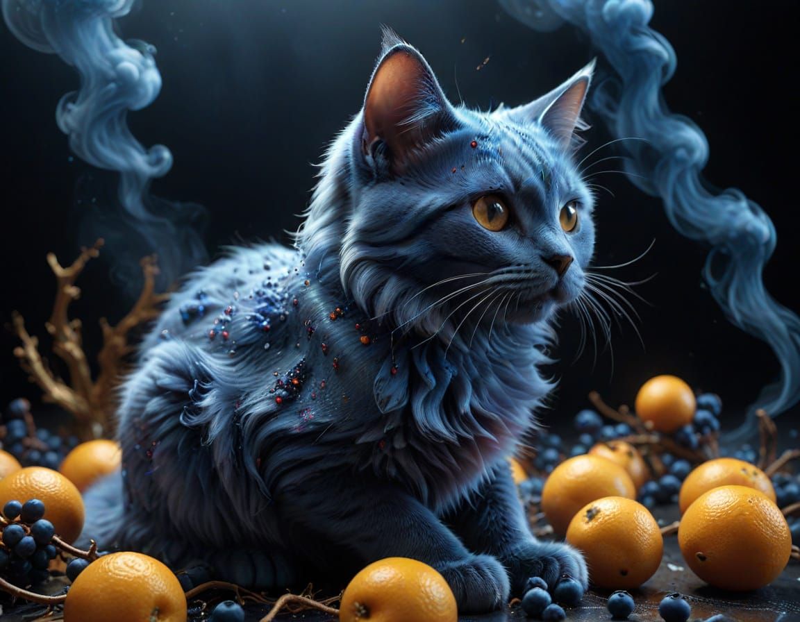 Ethereal Blueberry-Kitten Hybrid in Pristine Photo... - AI Art
