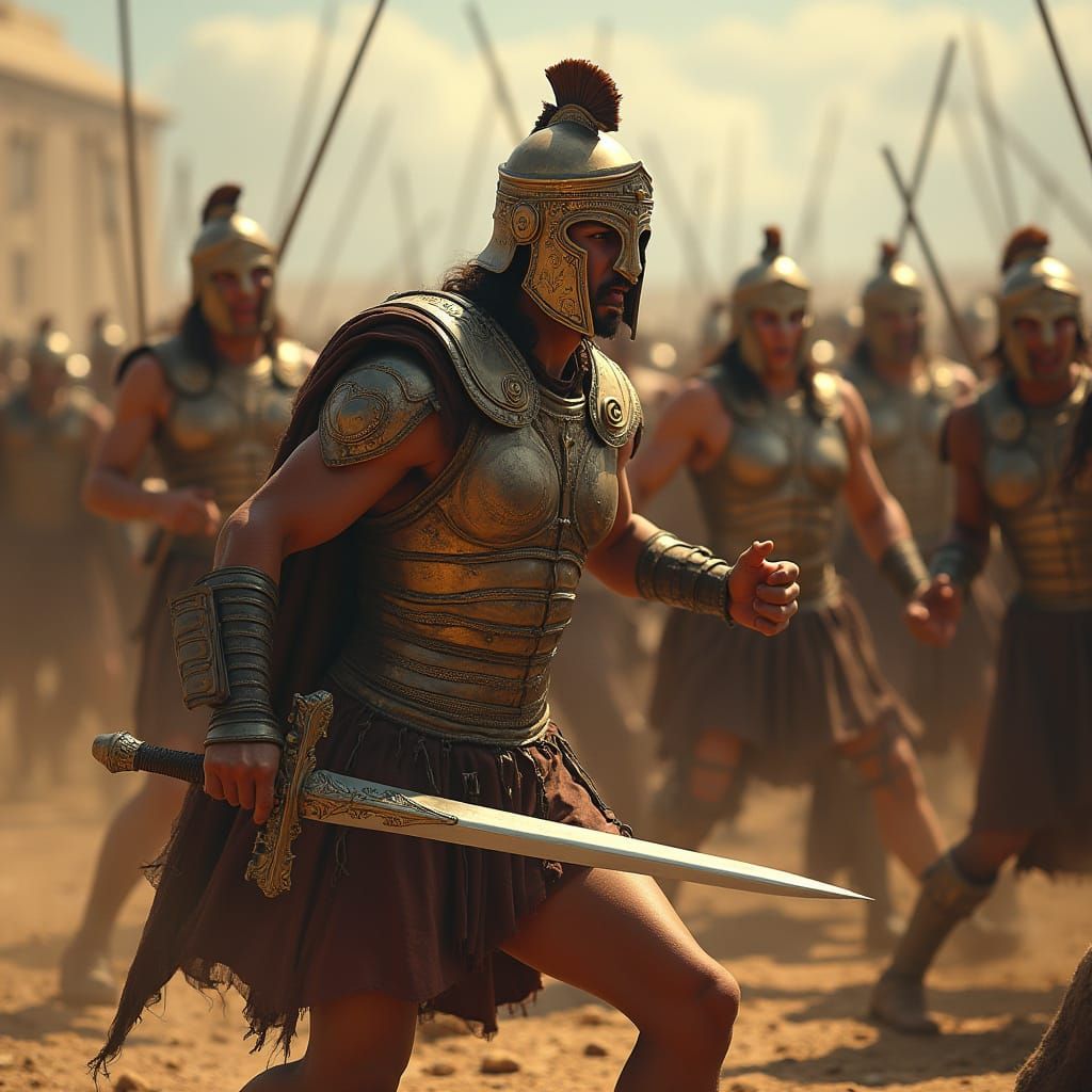 Hyperrealistic Ancient Greek vs Amazon Battle Scen... - AI Art