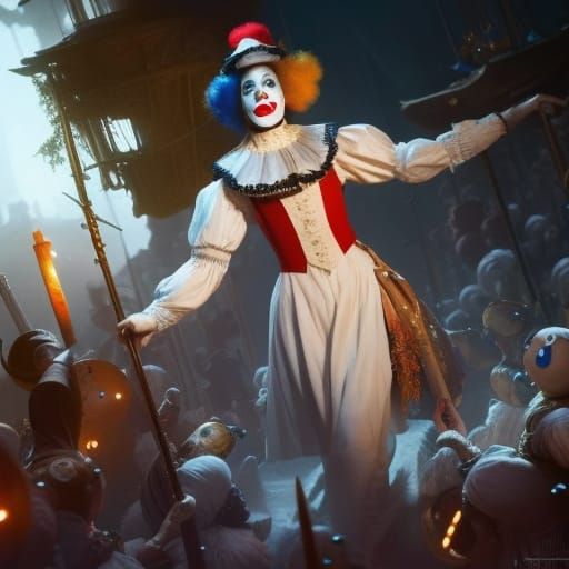Clowns ; Pierrot ; Auguste ; 8k resolution concept art by Greg Rutkowski dynamic lighting ...