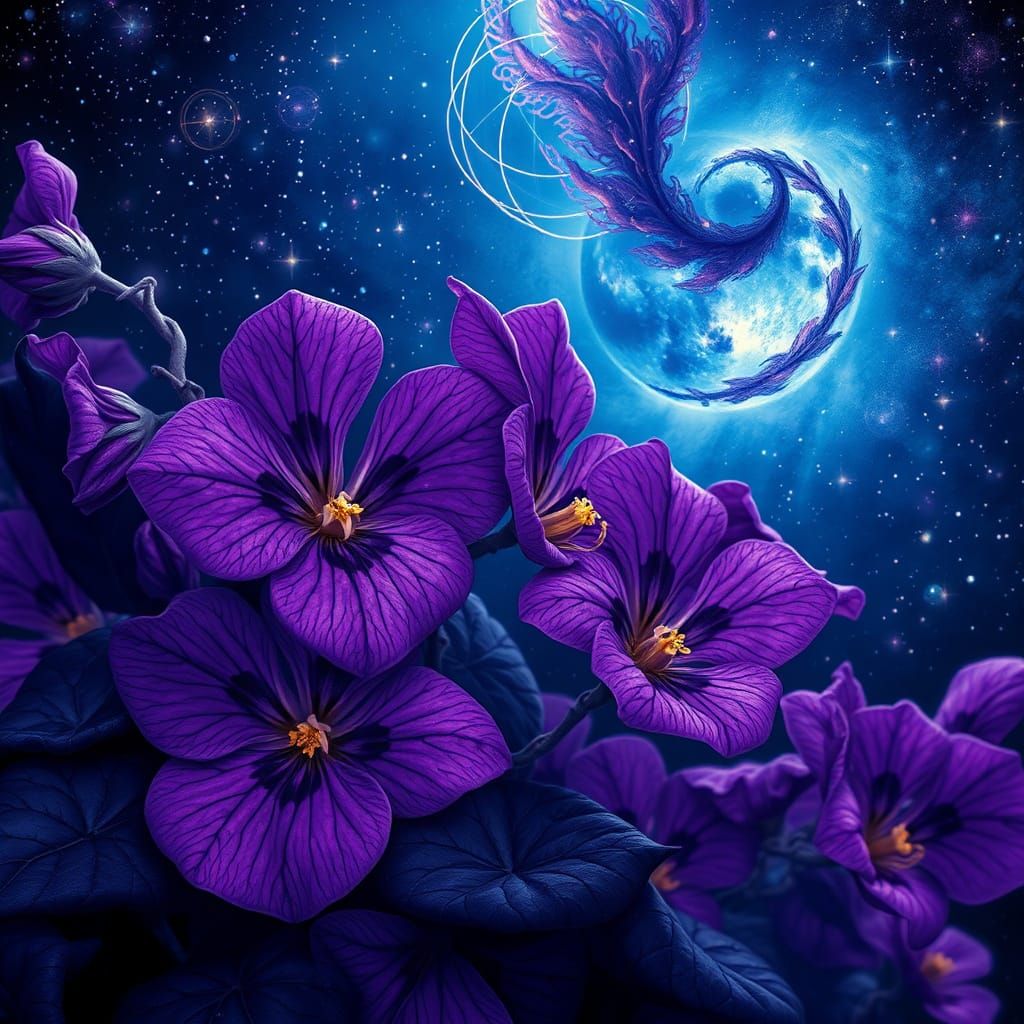 Deep Purple Violets Whisper Secrets Under Starry A... - AI Art