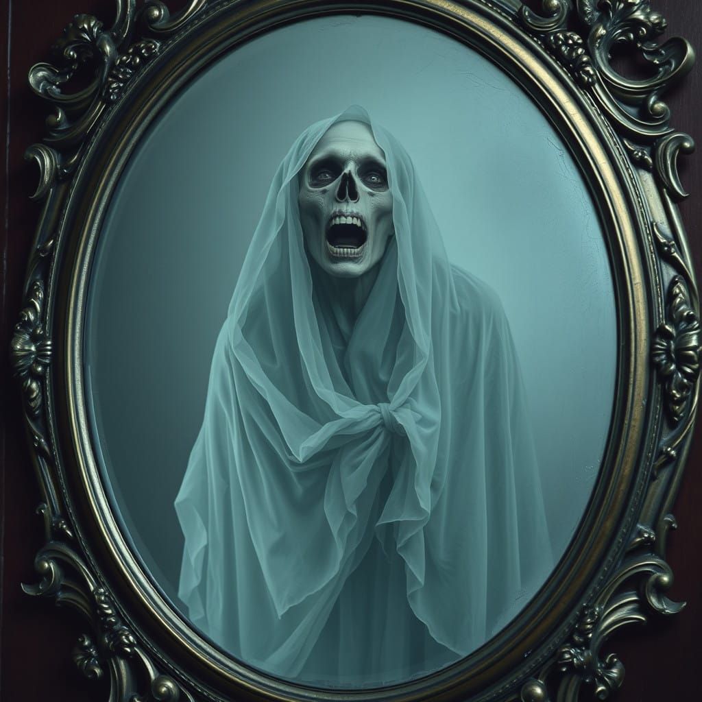 a ghost inside a mirror. Scary. - Ethereal Ghost Trapped in...