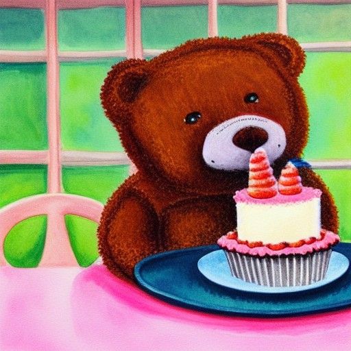 Teddy Bear Eating Cake - AI Generated Artwork - NightCafe Creator