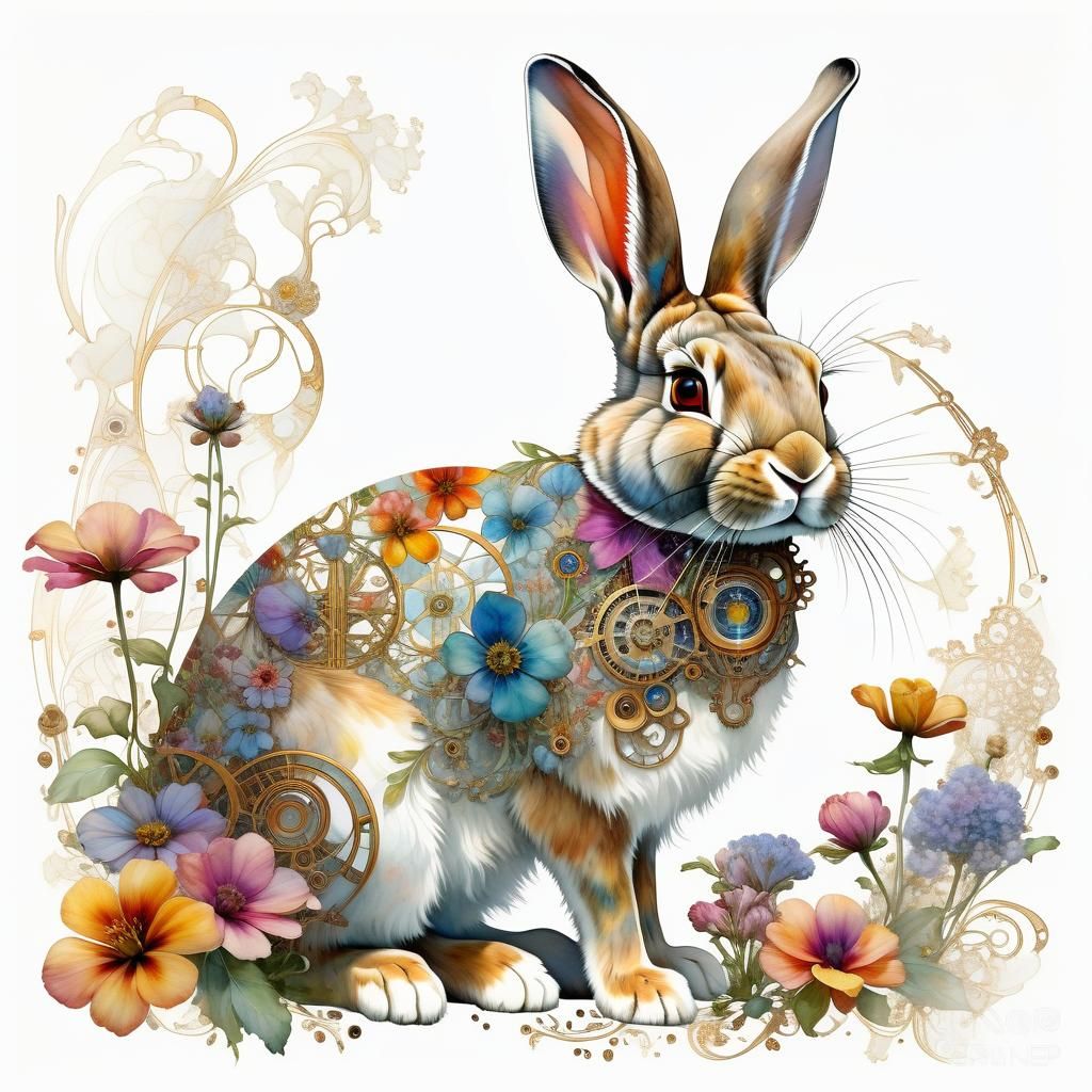 A colorful rabbit with flowers - AI Generated Artwork - NightCafe Creator
